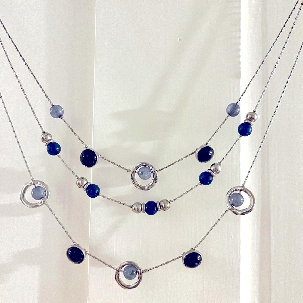 NY | Jewelry | Ny Silver Aqua Tone Blue Beaded 3 Strand Necklace 7 ...